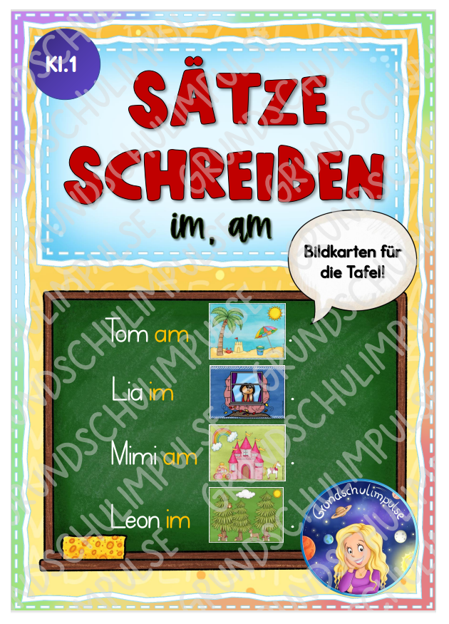 FREEBIE: Erste Sätze schreiben mit "im, am" (Klasse 1) - Bildkarten ...