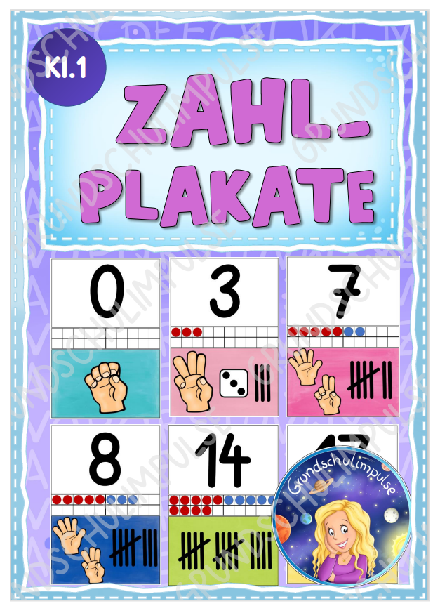 Aushang Zahlen/Zahlplakate 0-20 (Klasse 1) – Grundschulimpulse